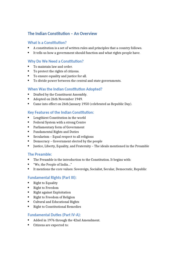 Indian Constitution Overview | PDF
