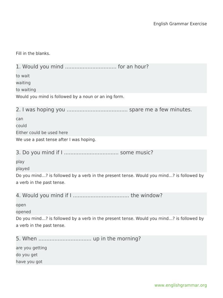 English Grammar Fill-in-the-Blanks Exercise | PDF | English Grammar | Verb