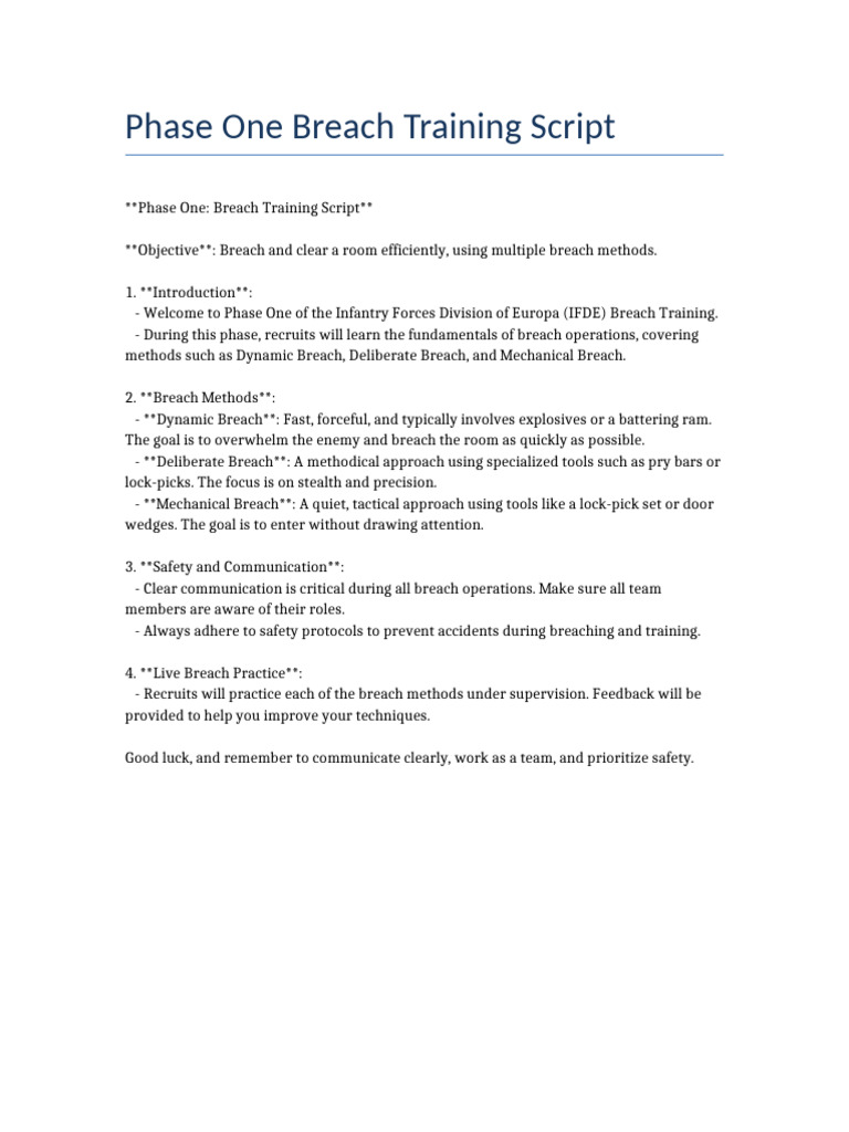 Phase One Breach Training Script | PDF