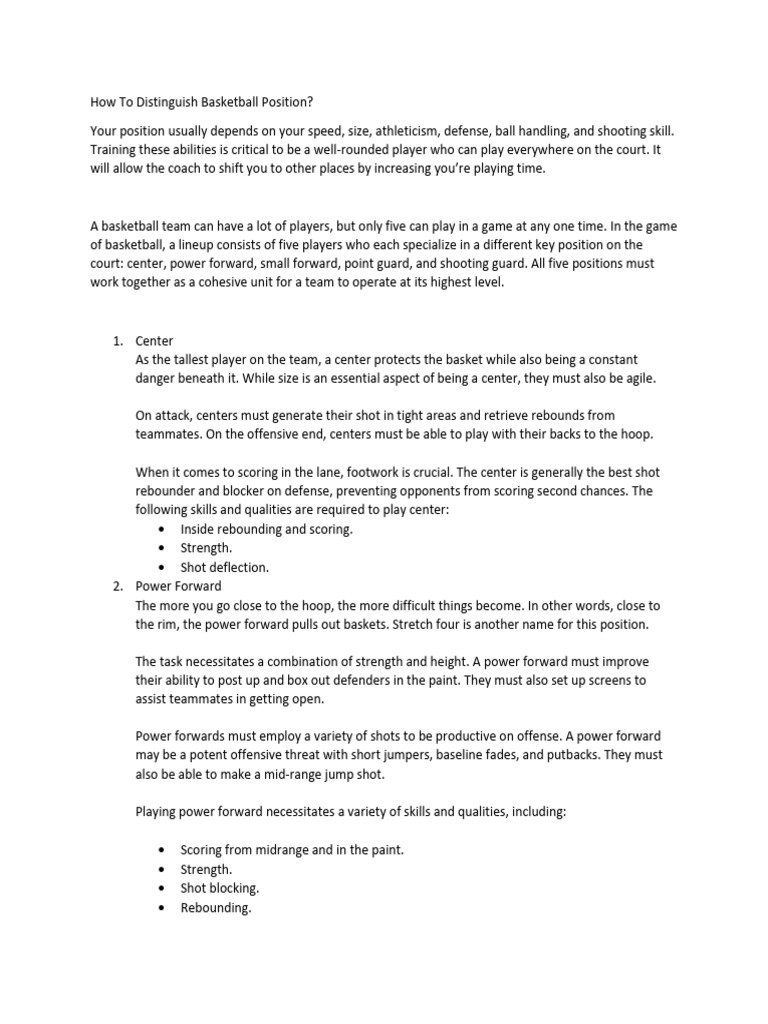 Understanding Basketball Positions 1-5 | PDF | Basketball Positions ...