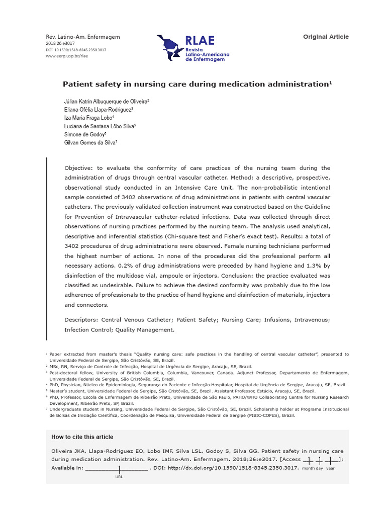 Patient Safety in Nursing Care During Medication Administration | PDF ...