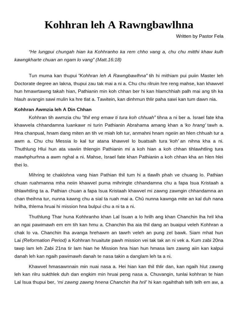 Kohhran Leh A Rawngbawl Hna | PDF