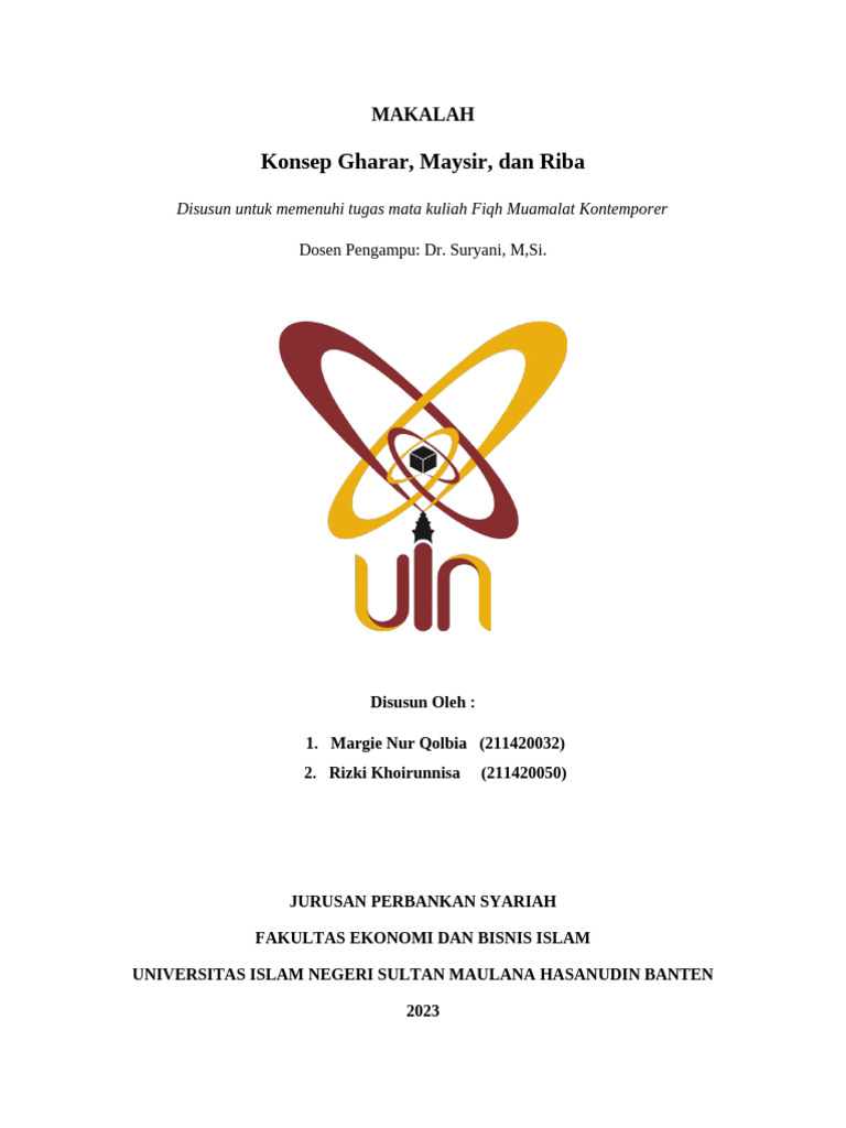 Fiqh Muamalat (Konsep - Gharar, - Maysir, - Dan - Riba) Kelompok 3 | PDF
