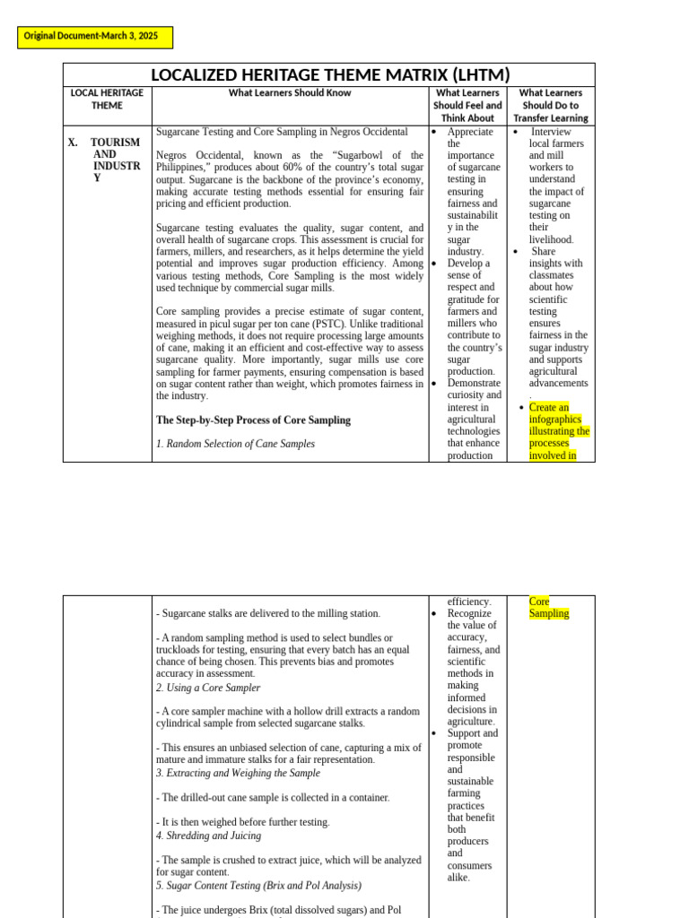Localized Heritage Theme Matrix | PDF | Sugarcane | Sampling (Statistics)