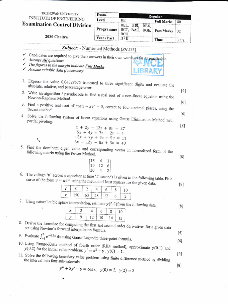 Numerical Methods Exam 2079 | PDF | Mathematics