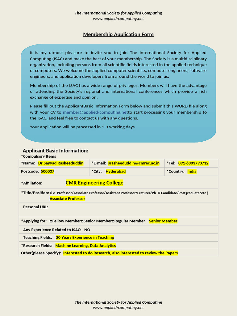 ISAC Membership Application Form | PDF