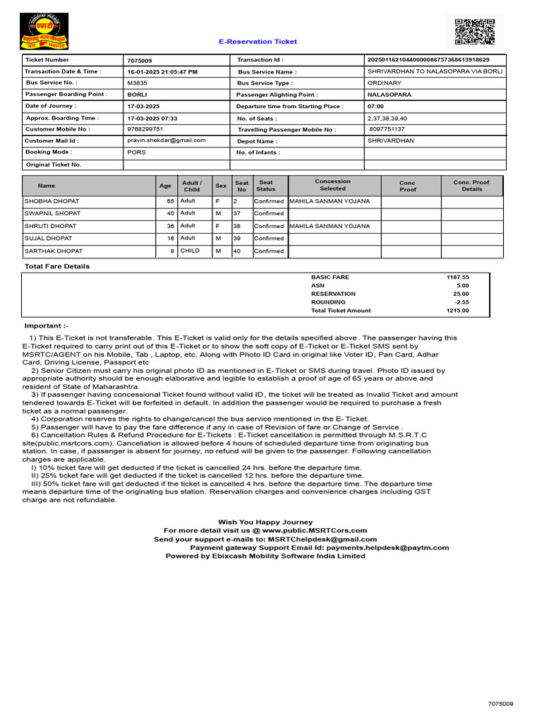 Borli To Mumbai 17 March Morning | PDF | Fare