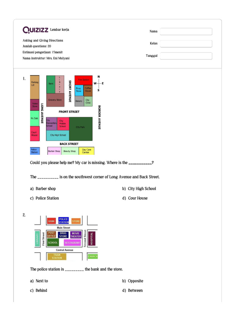 Asking and Giving Directions Quiz | PDF