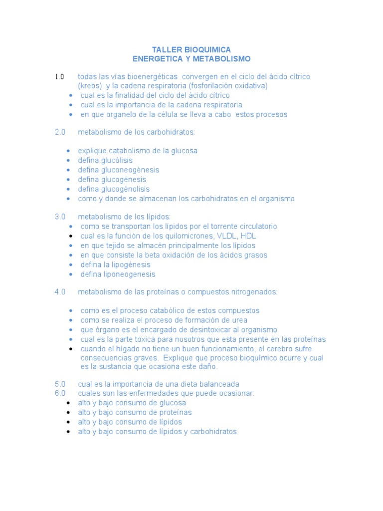 Taller de Metabolismo y Liponeogénesis | PDF