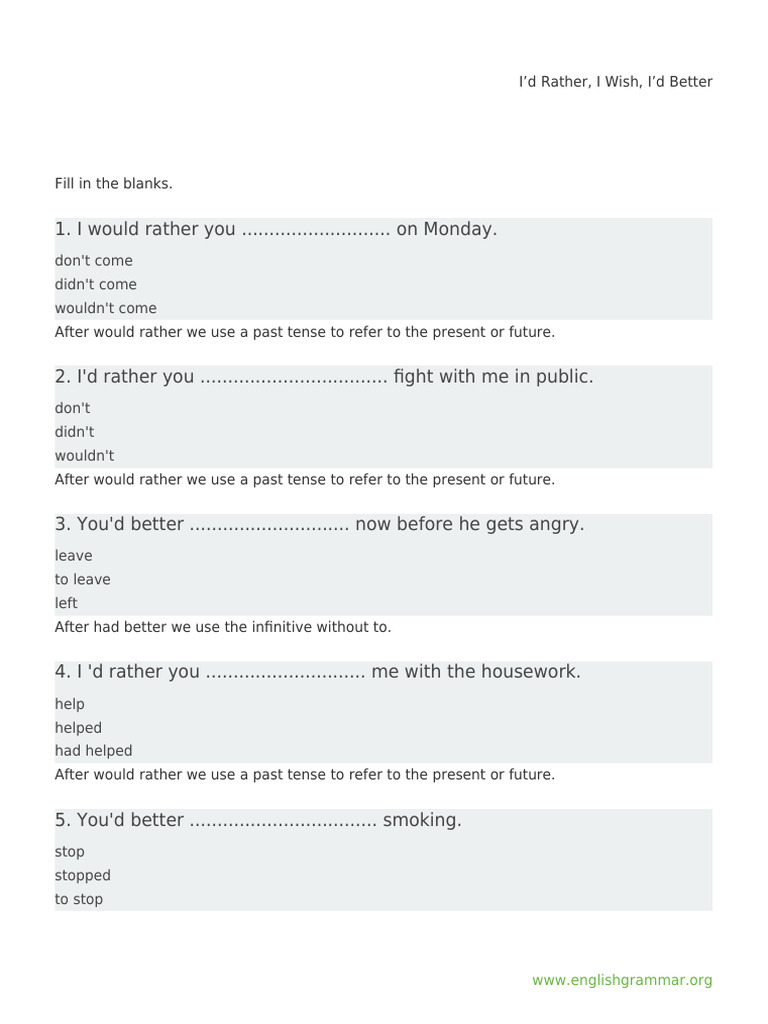 I’ D Rather, I Wish, I’ D Better | PDF | Semantic Units | Linguistic ...