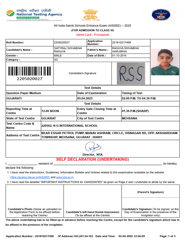 All India Sainik Schools Entrance Exam - Aissee - 2025 - India | PDF