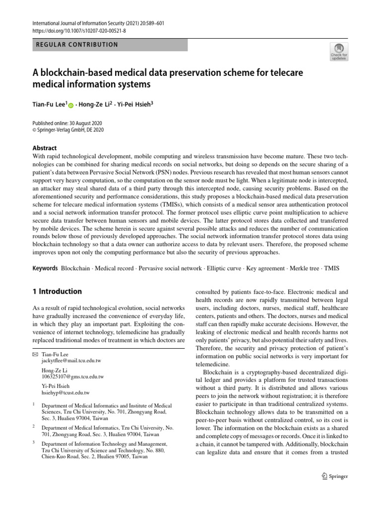Blockchain for Secure Medical Data | PDF | Public Key Cryptography ...