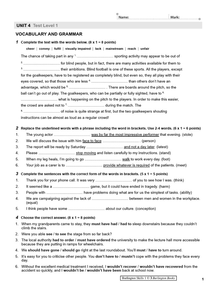 Test VocabularyGrammar | PDF | Visual Impairment | Linguistics