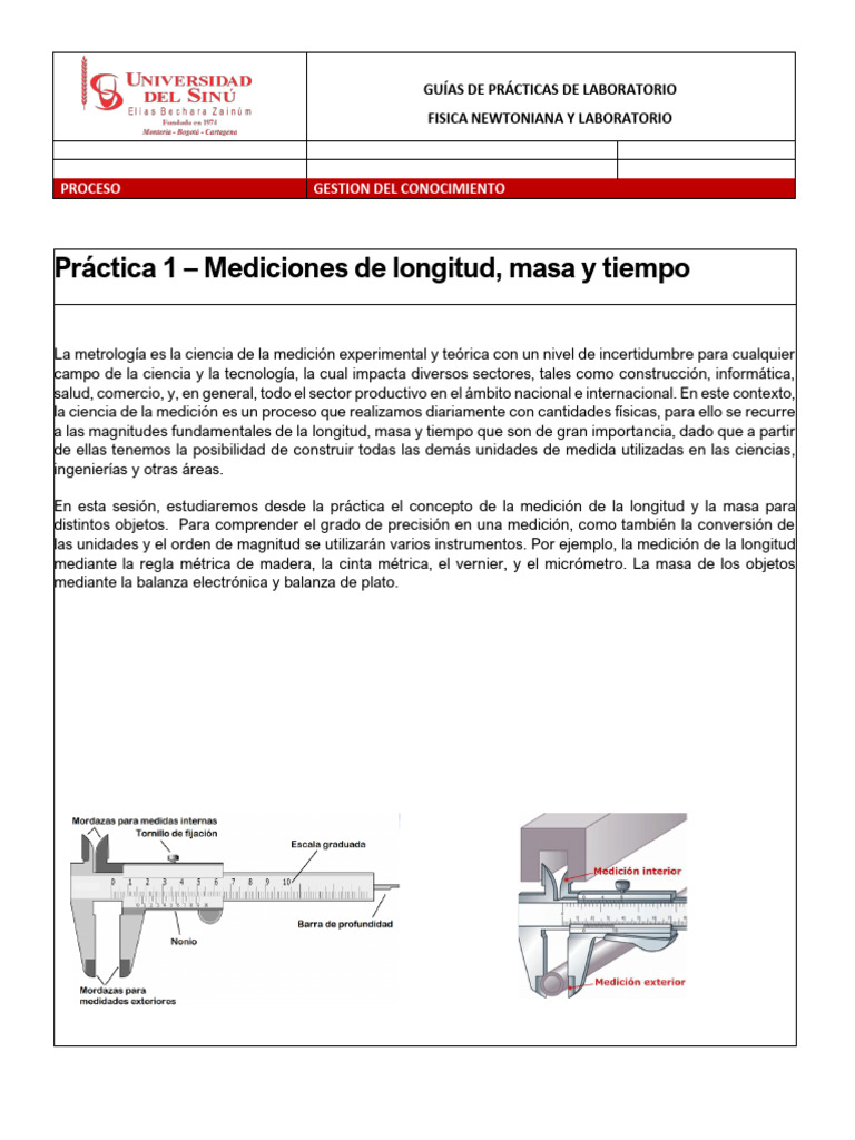 Guía # 1 Mediciones Longitud Masa Tiempo | PDF | Medición | Balanza