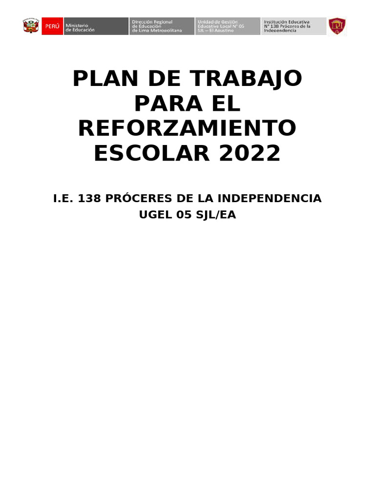 Plan Reforzamiento Escolar 2022 | PDF | Enseñando | Conocimiento procedimental