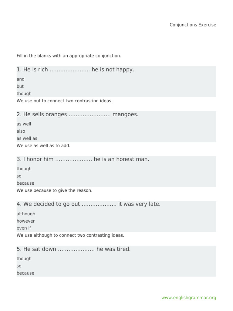 Conjunctions Exercise | PDF