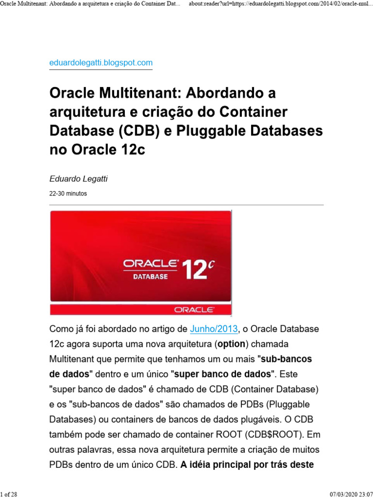 Oracle Multitenant - Abordando A Arquitetura e Criação Do Container ...
