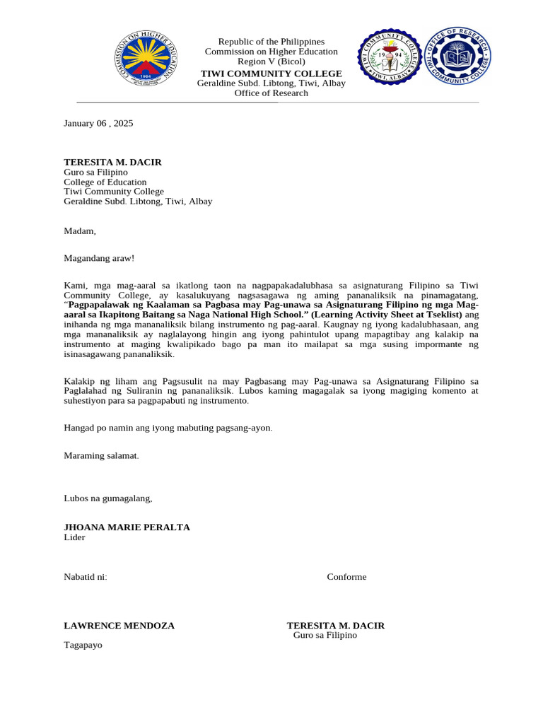 [10] TOOL VALIDATION - REQUEST LETTER- 2 | PDF