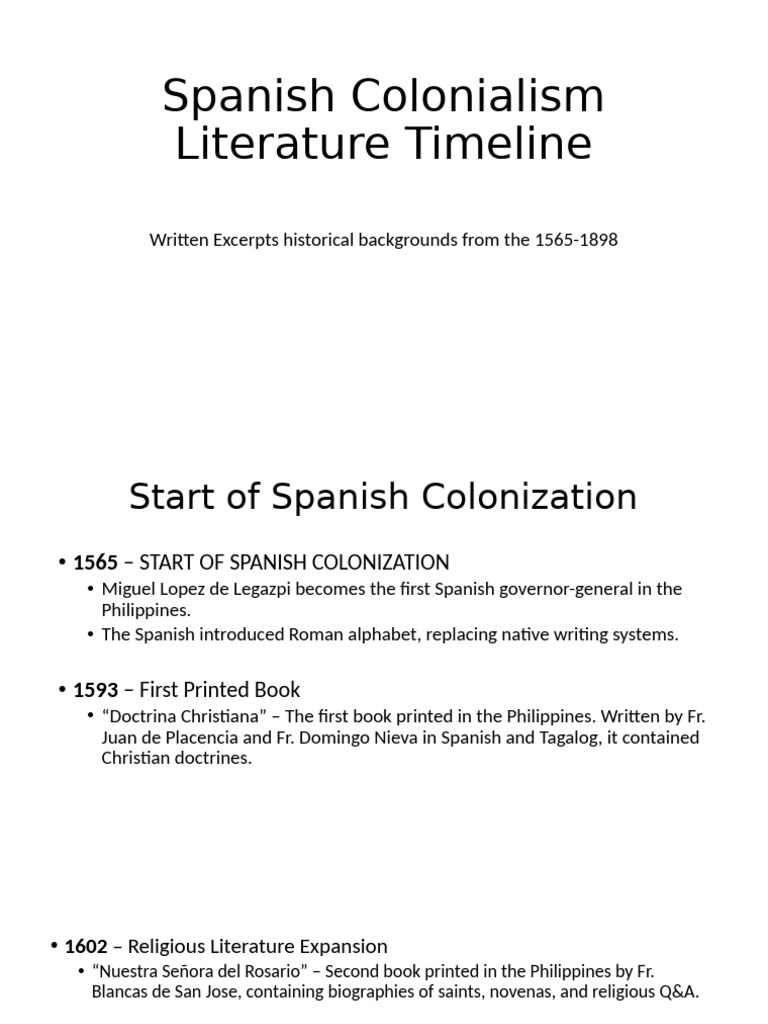 Spanish Colonialism Literature Timeline | PDF | Tagalog Language ...