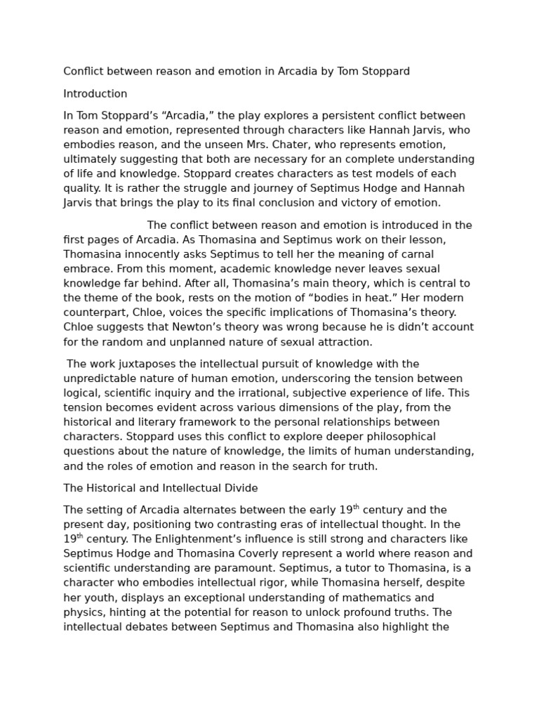 Reason vs. Emotion in Stoppard's Arcadia | PDF | Reason | Epistemology