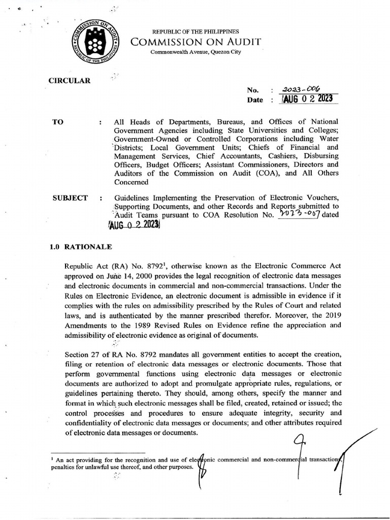 COA CIRCULAR NO. 2023 006 August 2 2023 | PDF