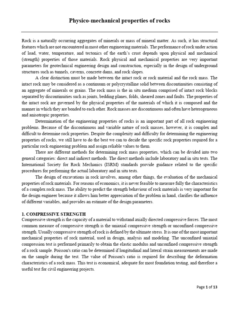 2 Physico-Mechanical Properties of Rock 2 | PDF | Strength Of Materials ...