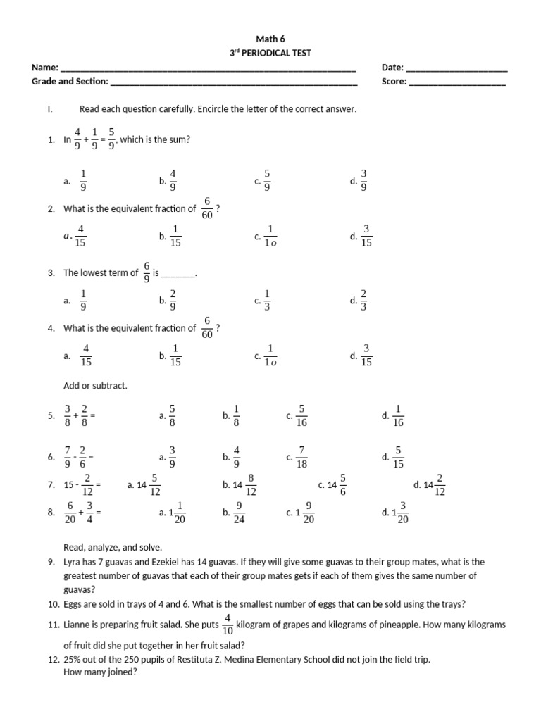 3rd periodical test grade 6 | PDF