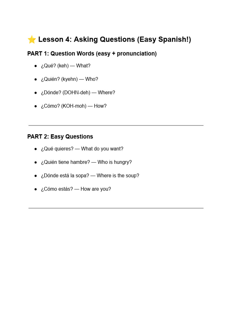 Easy Spanish Question Words Guide | PDF