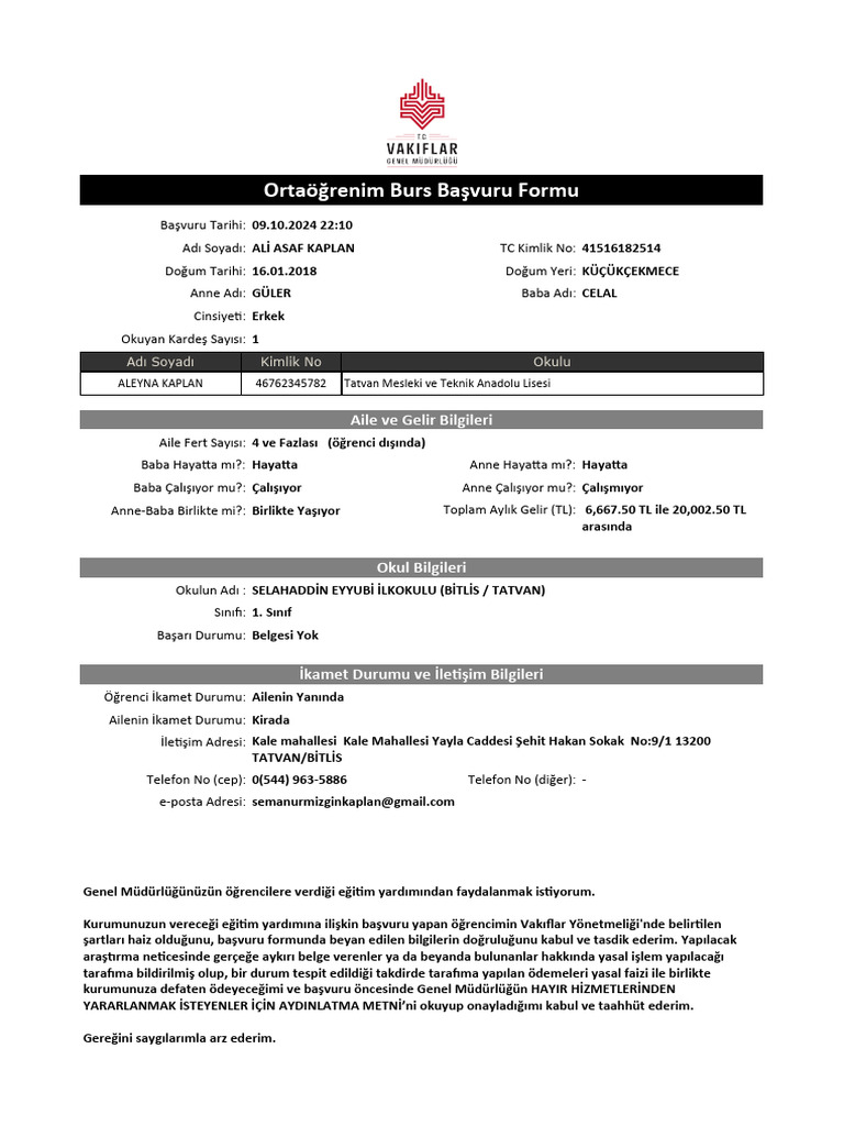 VGM BursBasvuruFormu41516182514 | PDF