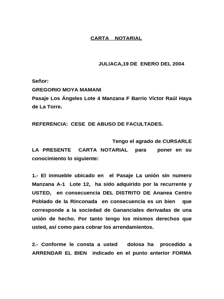 Carta Notaria Rojas | PDF