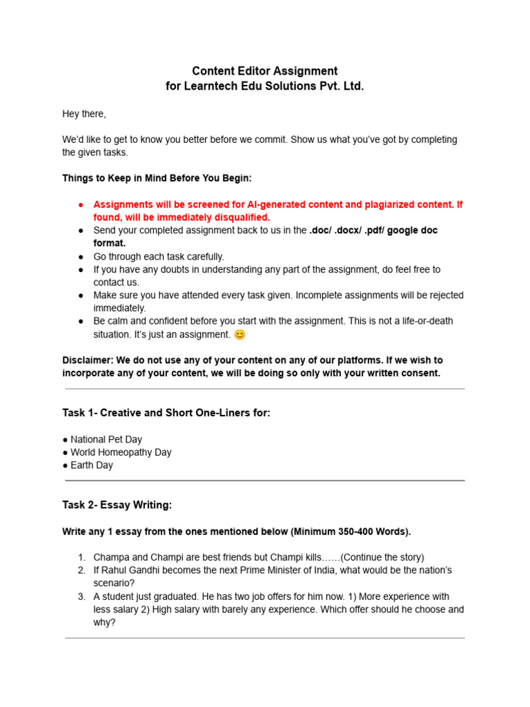 Content Editor Assignment For Learntech | PDF