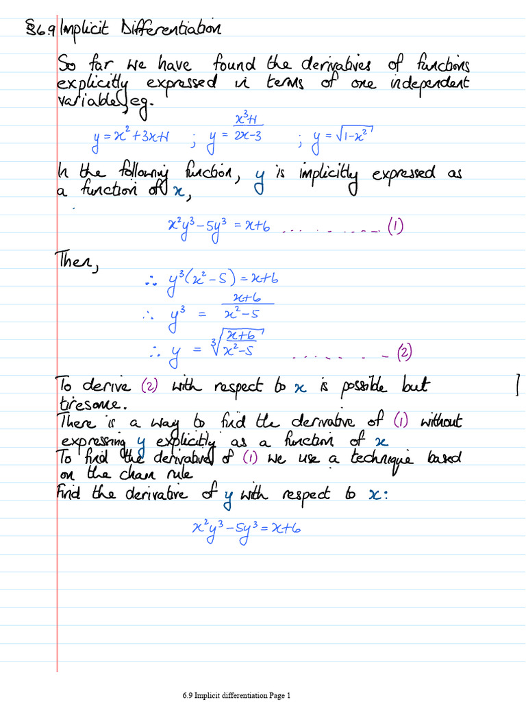 6.9 Implicit Differentiation | PDF