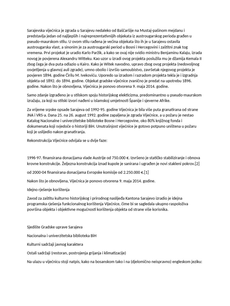 Sarajevo Bosanski | PDF