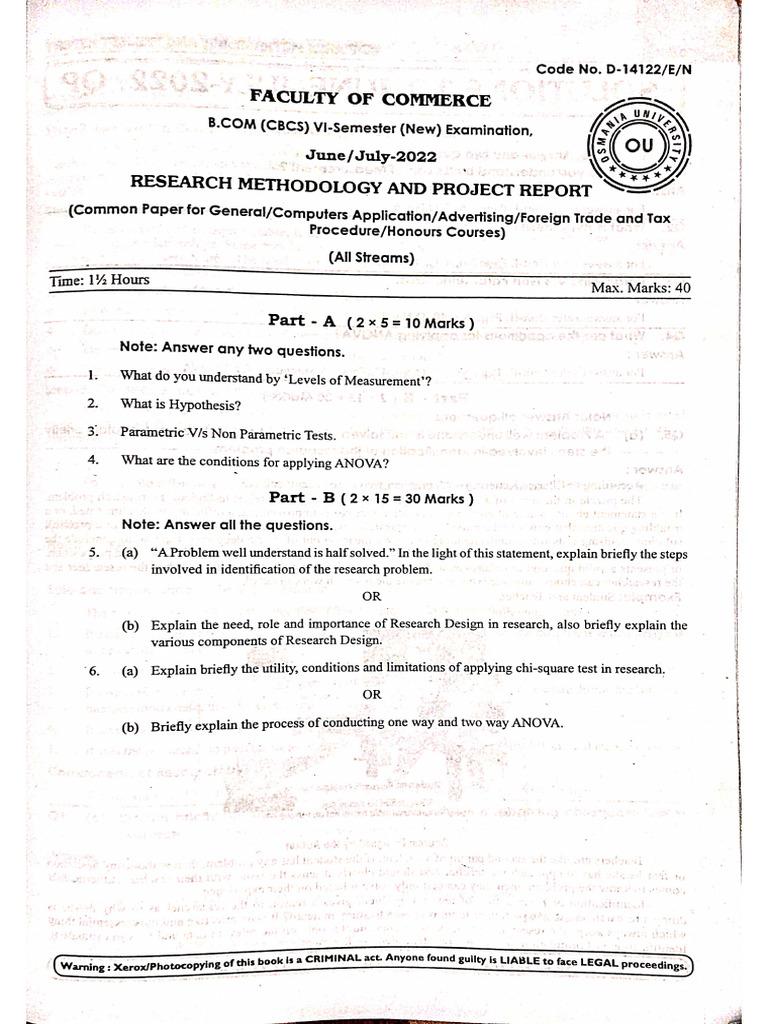 Research and Methodology Previous Papers ? | PDF
