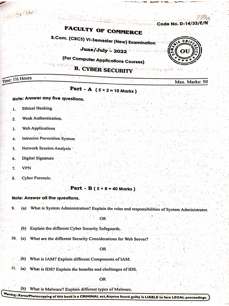 Cyber Security Previous Papers ? | PDF