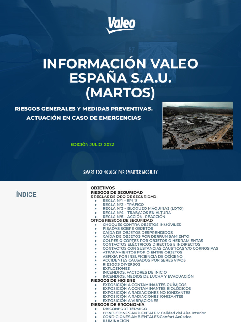 INFORMACIÓN VALEO ESPAÑA S.A.U. (MARTOS) ED. JULIO 2022.pptx | PDF | Tráfico | Máquina elevadora