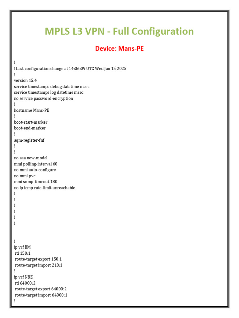MPLS L3VPN Full Configurations | PDF | Ip Address | Networking