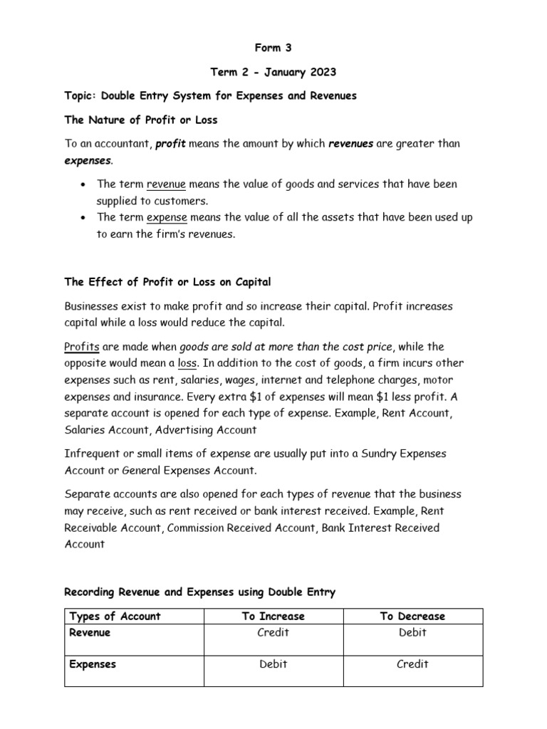 Double Entry System: Expenses & Revenues | PDF