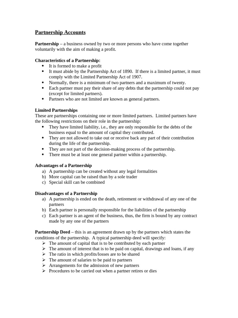 Partnership Accounts Notes | PDF | Partnership | Limited Partnership