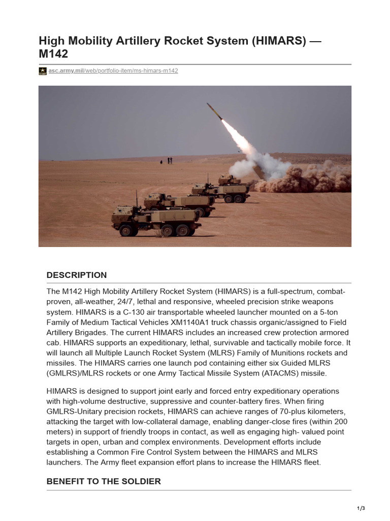 Asc - army.Mil-High Mobility Artillery Rocket System HIMARS M142 | PDF | Military Technology ...