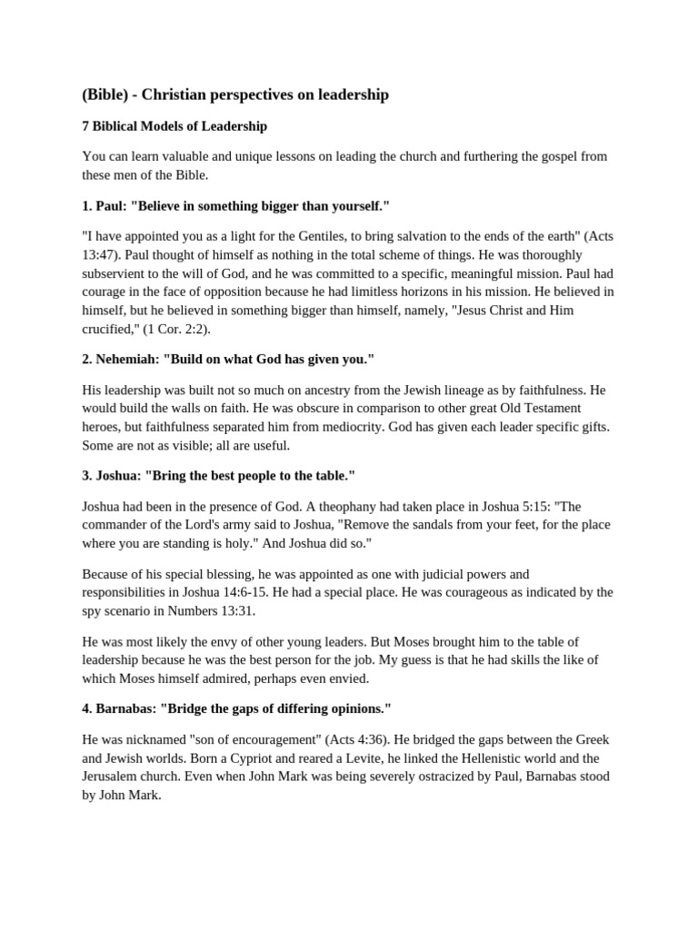 Christian Perspectives On Leadership | PDF | Paul The Apostle ...