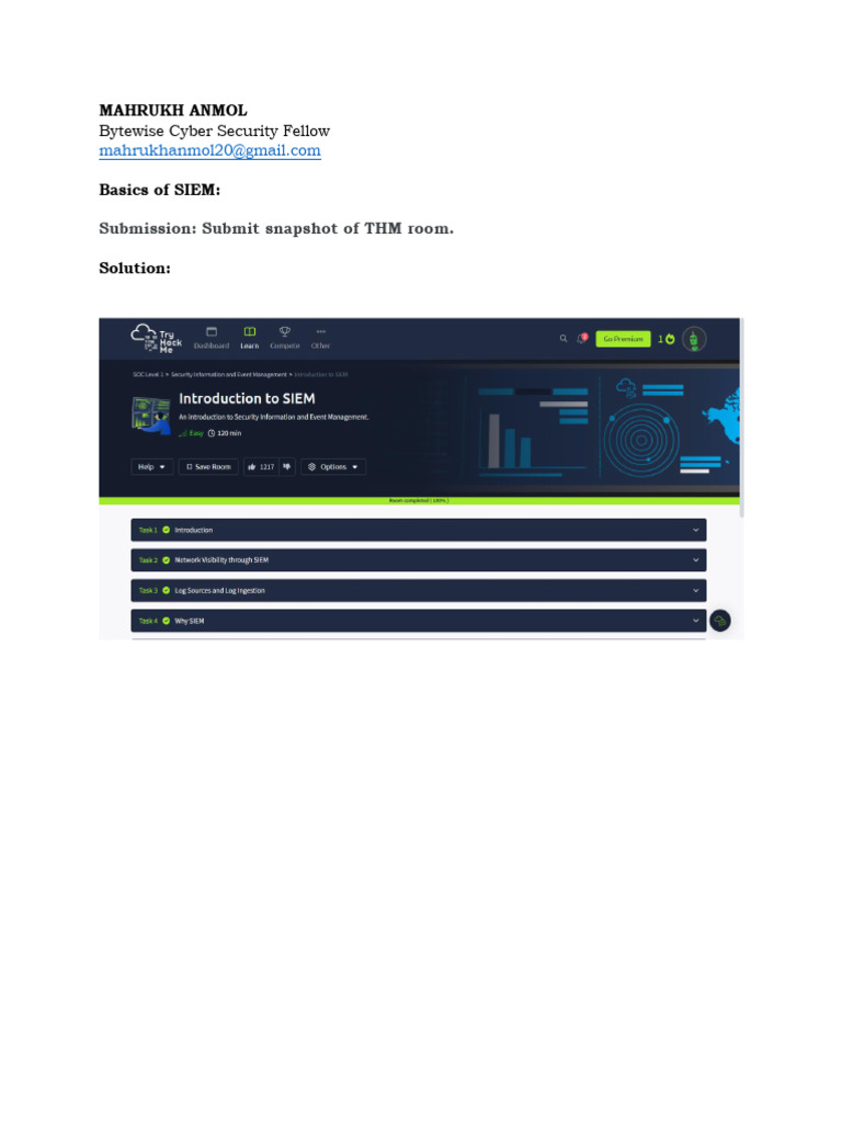 MAHRUKH ANMOL - Basics of SIEM | PDF