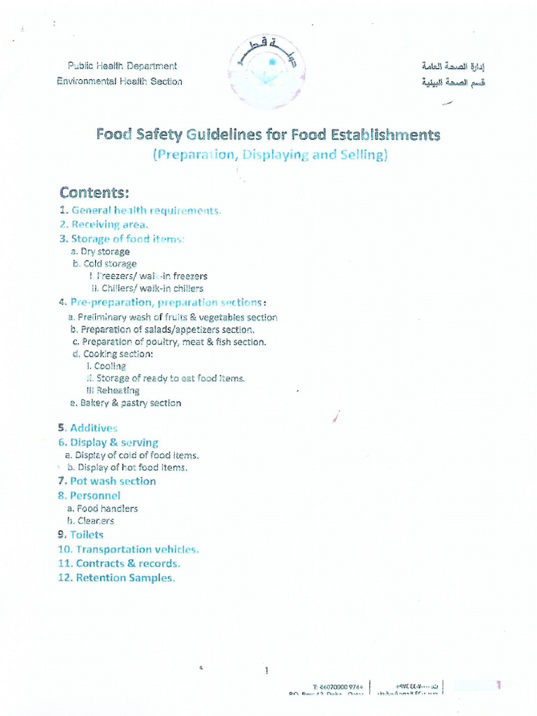 Food Safety Guidelines For Food Establishments | PDF