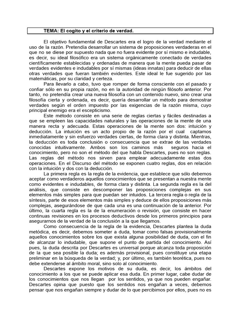 TEMA - El Cogito y El Criterio de Verdad | PDF | René Descartes | Verdad