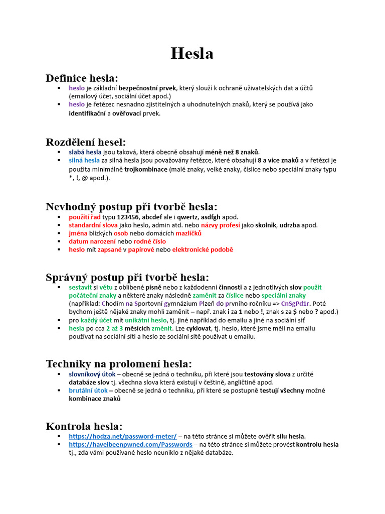 02 Hesla-Definice Rozdělení Zásady | PDF