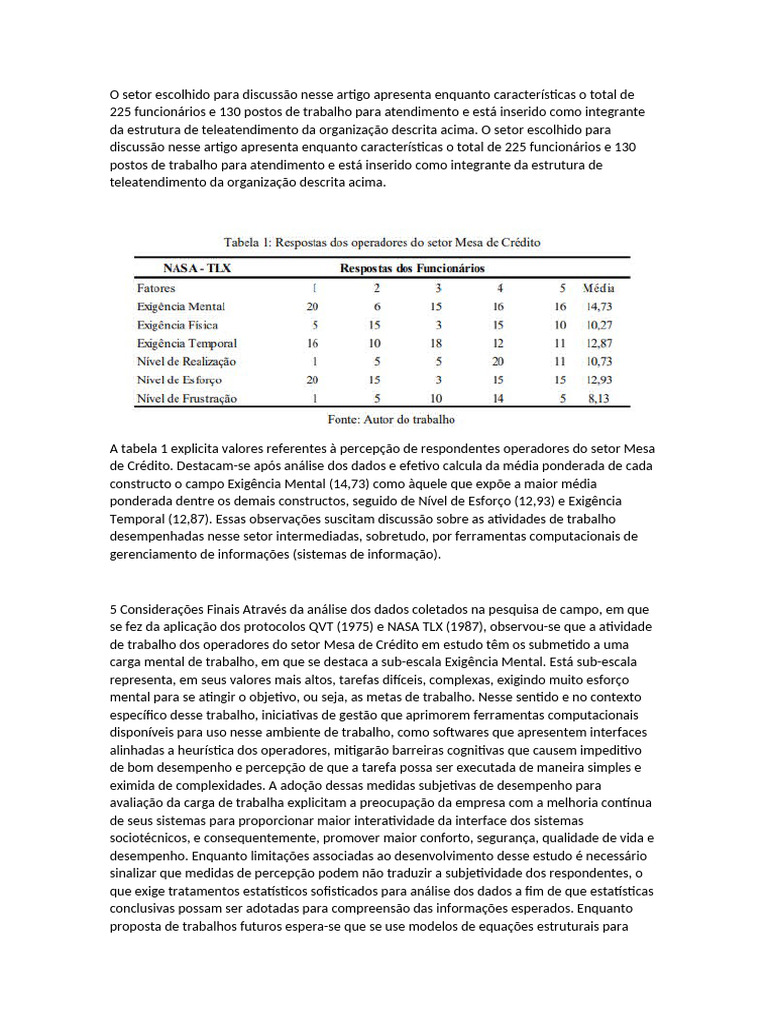 Modelo de Nasa TLX para Aet | PDF | Informação