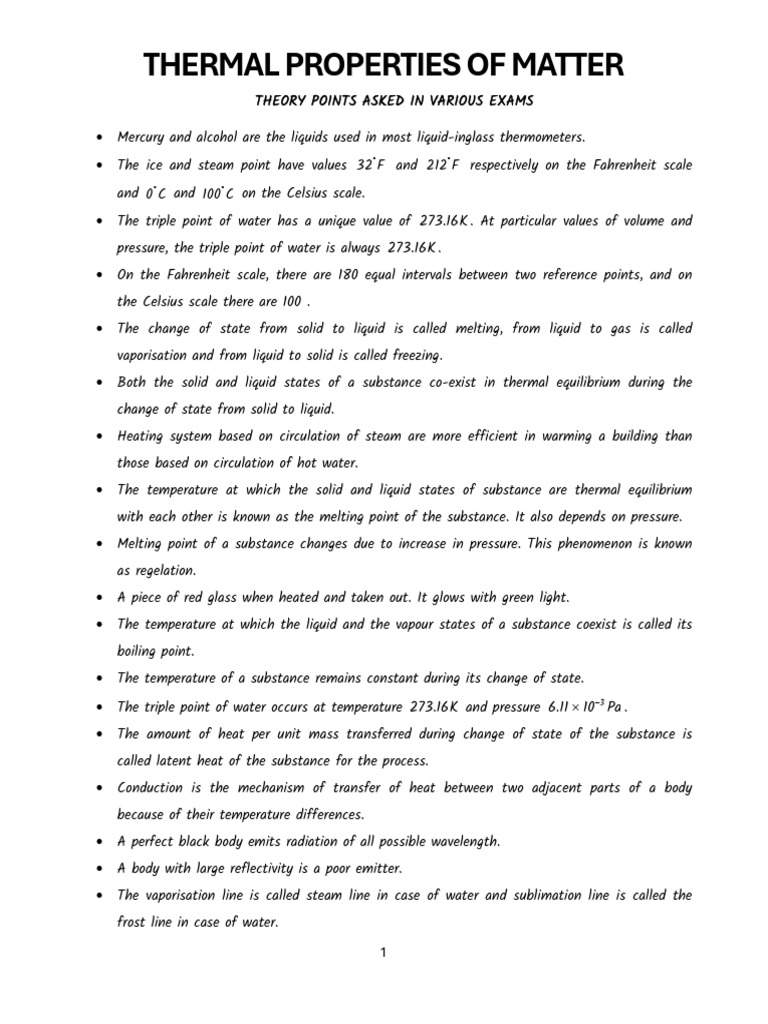 Thermal Properties of Matter True False and Assertion-Reason type MCQs ...