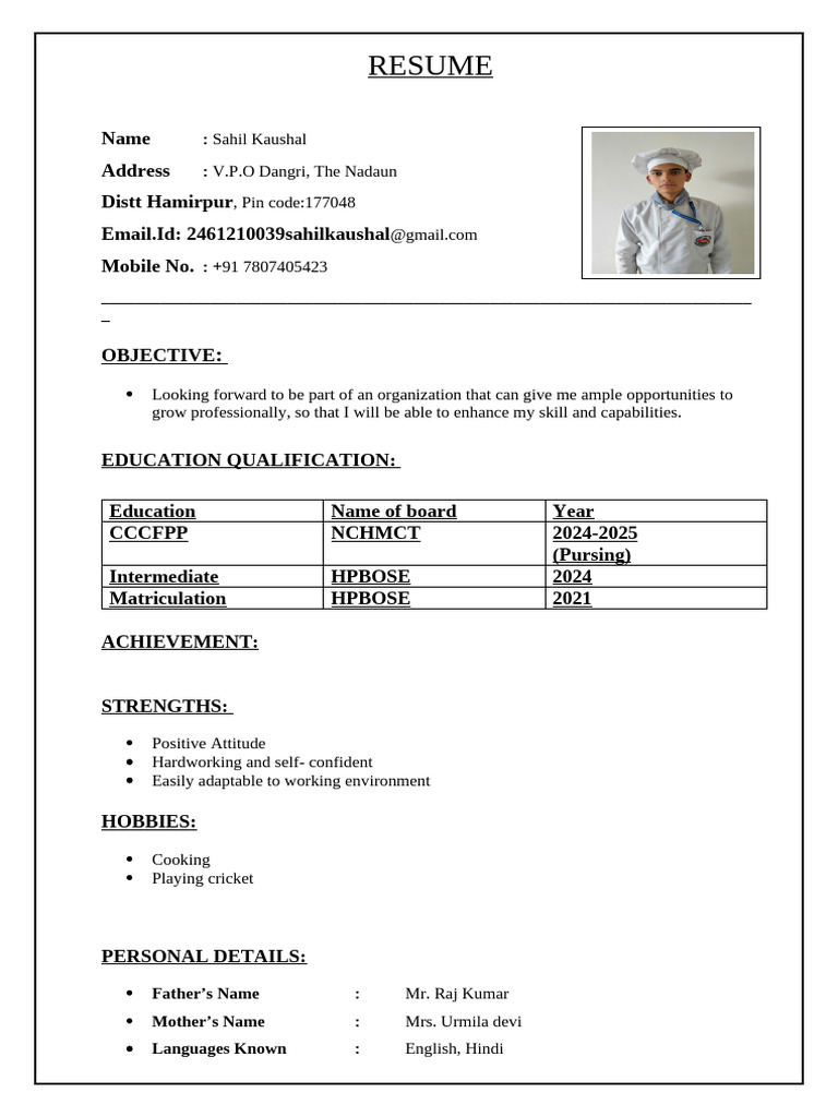 Sahil Kaushal's Professional Resume | PDF