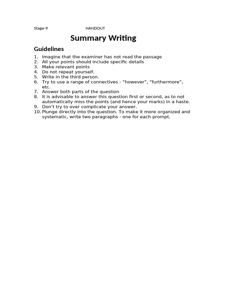 Summary Writing - Guidelines | PDF