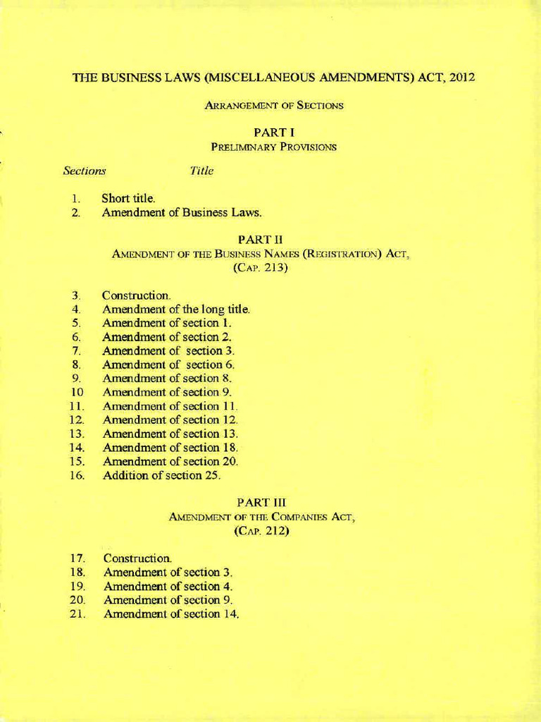 (Business Names Amendments) Act, 2012 ZECHARIAH | PDF